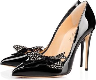 Generic Escarpins à Bout Pointu et noeud Tendance pour Femmes, Escarpins Sexy en Cuir à Talons Aiguilles, Chaussures Confortables à Enfiler pour soirée de Bal