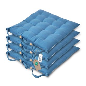 Homescapes 4er Set Stuhlkissen 40x40 cm blau - Sitzkissen Outdoor/Indoor mit Baumwollbezug, Sitzpolster waschbar und Oeko-TEX-Zertifiziert f&uuml;r Esszimmer-, K&uuml;chen