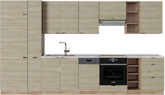 Vicco Küchenzeile Fame-Line, Eiche Paneel/Goldkraft Eiche, 355 cm ohne Arbeitsplatte