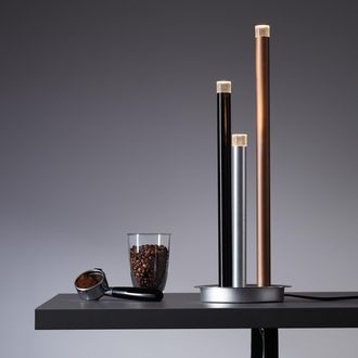 Lightbox moderne LED Tischlampe - 47 cm, &Oslash; 18 cm - Tischleuchte mit 3 Stufen Schalter - 14 W, 1300 lm, 3000 K - aus Metall/Acryl - in Aluminium/Schwarz/Kaffeef