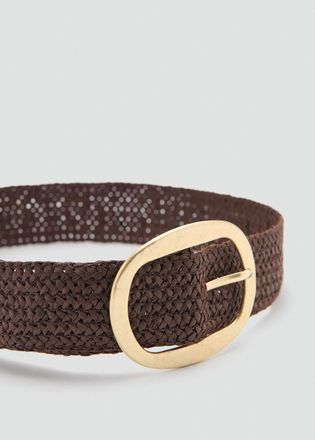 Mango Ceinture fibre naturelle boucle ovale chocolat - Femme - S - MANGO