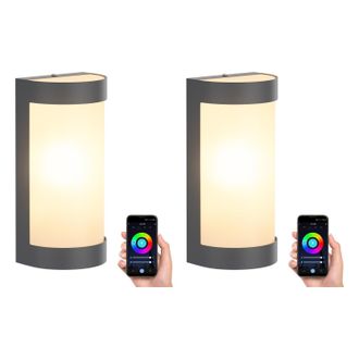 LEDs Com 2 St&uuml;ck Wandleuchte WARU, f&uuml;r au&szlig;en, IP44, anthrazit, inkl. E27 LED RGB, 892lm, Smart Home