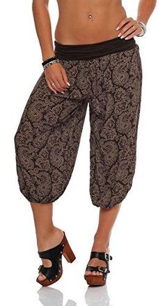 Malito more than fashion Malito 8581 Pantalon Capri pour femme Avec imprimé oriental Pantalon de danse/détente/loisirs - Marron - taille unique