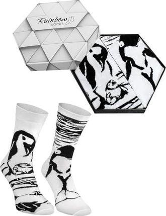 Rainbow Socks Femme Homme Chaussettes Animaux Noir Blanc Cadeau - 2 paires - Manchot Baleine - Taille 36-40