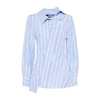 Jacquemus Femme, Blouses et Chemises, Bleu, Taille: 34 FR Chemise &agrave; Rayures Blanc Bleu Clair