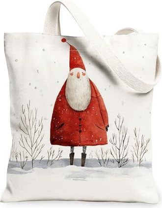 Generic Sacs fourre-tout en toile motif P&egrave;re No&euml;l vintage, r&eacute;utilisables, l&eacute;gers et lavables avec bandouli&egrave;re pour voyage, plage, pique-nique, 33 x 38 cm