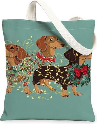 Generic Sac fourre-tout en toile motif animal mignon r&eacute;utilisable vintage l&eacute;ger lavable bandouli&egrave;re canv, bleu sarcelle, 13x15 Inch