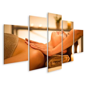 Islandburner Bild Bilder auf Leinwand Spa. Sch&ouml;nheit Br&uuml;nette Frau genie&szlig;t entspannende K&ouml;rpermassage im Spa-Salon Wandbild, Poster, Leinwandbild QRX