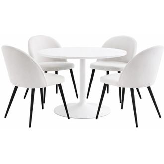 ebuy24 Carry Essgruppe Tisch &Oslash;110cm, 4 St&uuml;hlen Samt beige