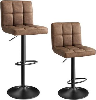 Songmics Barhocker 2er Set, h&ouml;henverstellbare Barst&uuml;hle mit PU-Bezug, 360&deg; Drehstuhl, K&uuml;chenst&uuml;hle mit R&uuml;ckenlehne und Fu&szlig;st&uuml;tze, Esszimmer, Tresen, Stahl, wal