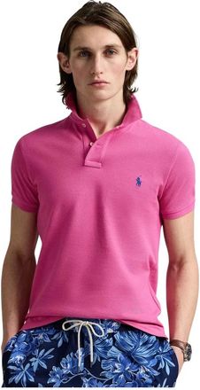 Ralph Lauren Homme, Tops, Rose, Taille: L Polo Slim Fit en Piqu&eacute; de Coton