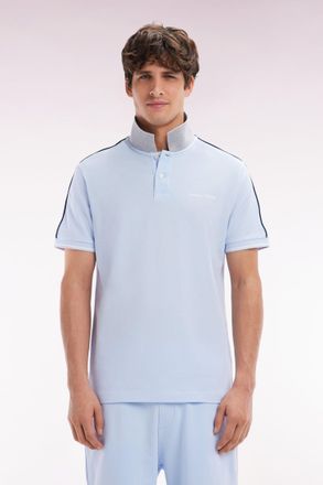 Eden Park Polo &Agrave; Manches Courtes Uni En Coton Ciel Inscription Eden Park Coupe D&eacute;contract&eacute;e