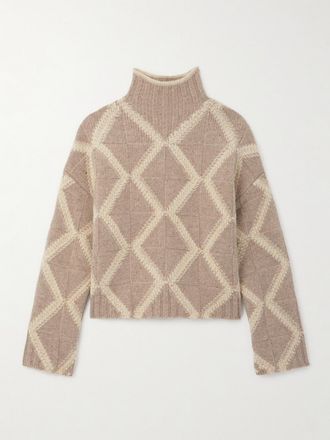 Bottega Veneta Pull À Col Montant En Laine Intarsia À Motif Jacquard - Marron