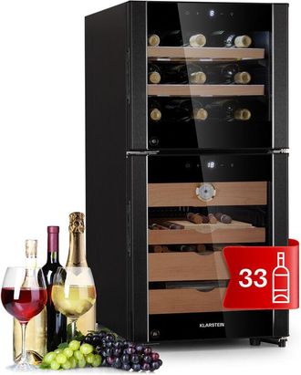 Klarstein Klarstein - Humidor und Weink&uuml;hlschrank, K&uuml;hlschrank mit Glast&uuml;r, Wein- und Zigarrenschrank, Getr&auml;nkek&uuml;hlschrank & Humidor f&uuml;r Zigarren, Wine Fridge