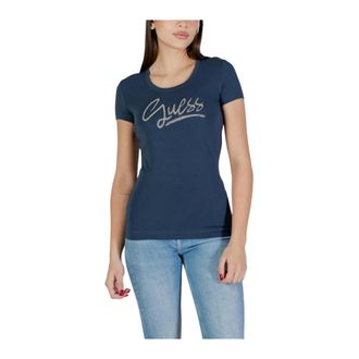 Guess Femme, Tops, Bleu, Taille: 36 FR T-Shirt &agrave; Manches Courtes et Col Rond