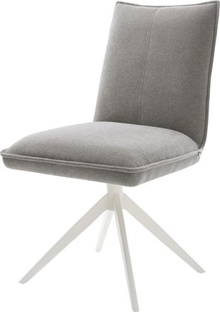 DELIFE Esszimmerstuhl Lelio-Flex Kreuzgestell breit Wei&szlig; Strukturstoff Soft Grau 360&deg; drehbar Wippfunktion Taschenfederkern
