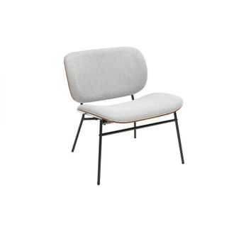 Miliboo Fauteuil en tissu effet velours textur&eacute; gris et m&eacute;tal noir SHELBY