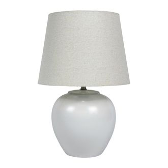 Relaxdays Tischlampe, Keramikfu&szlig;, Stoffschirm, E27, HxD: 45 x 30 cm, Nachttischlampe mit Kabel, Schlafzimmer, wei&szlig;/Creme