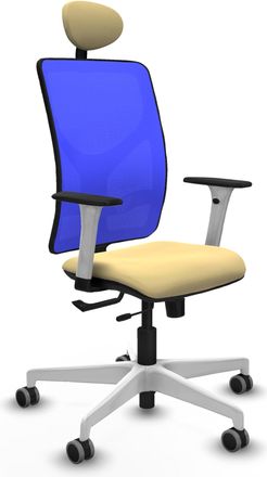 Piqueras y Crespo Stuhl mit Lendenverstellung, mit wei&szlig;en und schwarzen Armlehnen und festem Kopfteil, ausgestattet mit Syncro/Traslack und Schneideschaum, mit Rollen v