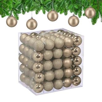 Relaxdays Boule de No&euml;l, lot Pratique de 50, en Plastique Robuste, pour Le Sapin, diam&egrave;tre : 6 cm, Champagne
