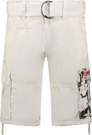 Geographical Norway pasteque Men Bermuda Homme Casual Coton - Short Hommes Sport Cargo - Shorts Bermudas Court A Ceinture Coupe Normale - Homme Printemps Été (Blanc XL)