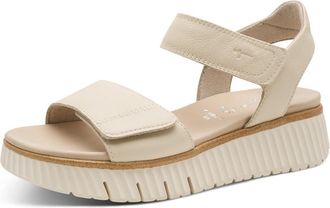 Tamaris Comfort Damen Sandalen flach aus Leder Plateau, Beige (Ivory), 39 EU