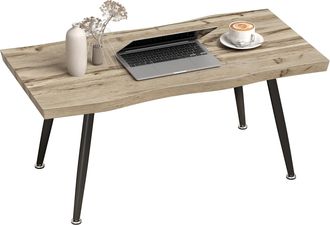 HOMCOM Couchtisch Beistelltisch mit Stahlbeine, 4 cm Dicker Tischplatte Wohnzimmertisch Kaffeetisch Sofatisch f&uuml;r Wohnzimmer Schlafzimmer Eiche+Schwarz