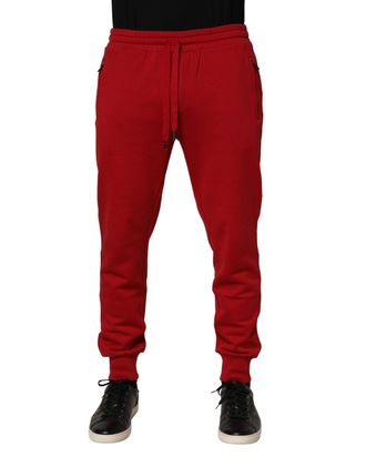 Dolce & Gabbana Red Dg Logo Cotton Jogger Men Sweatpants Pants Elastane