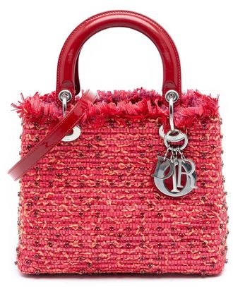 Dior Hobo Bags - Medium Tweed Fringe Rhinestone Lady Dior - Gr. unisize - in Rot - f&uuml;r Damen
