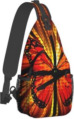 Generic Sacoche Bandouliere Papillon orange Polyester Sling Bag Antivol Sac DEpaule pour Camping Cyclisme Randonn&eacute;e