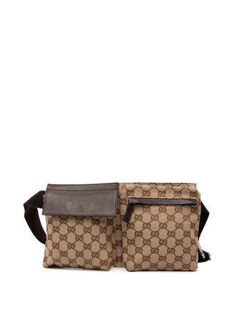 Gucci 2000-2015 Double Pocket G&uuml;rteltasche aus GG-Canvas - Braun