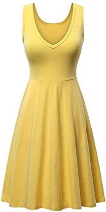 Generic Robes amincissantes pour femmes, robe d&eacute;contract&eacute;e &agrave; imprim&eacute; floral pour lext&eacute;rieur, la maison, sans manches, t-shirt mince, col en V, mini, jaune, M