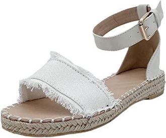 Generic Sandales plates en cuir pour femme - Sandales &agrave; lani&egrave;res sans talon avec noeud autour de la cheville - Sandales ouvertes en cuir - Antid&eacute;rapantes - Sa