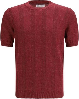 Brunello Cucinelli Homme, Pulls, Rouge, Taille: M Linen Short Sleeve Shirt
