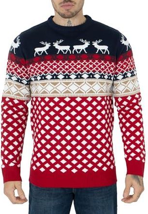 Noroze Hommes Unisexe 70s Pulls Retro Noël Tricots Top, 4 Renne Marine, taille- XXL