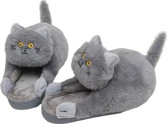 Generic Femme Chaussons De Maison en Peluche Chat Mignonnes Pantoufles dInt&eacute;rieur Douces Chaudes Confortables Semelle Plate Antid&eacute;rapantes L&eacute;ger Slippers Hive