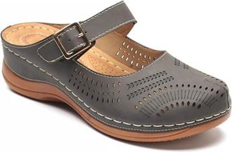 Yarnow Sandales Compens&eacute;es Vintage Femme Confortables Semelle Moyenne Gris Chaussures D&eacute;contract&eacute;es Faciles &agrave; Enfiler pour Plage et Usage Quotidien