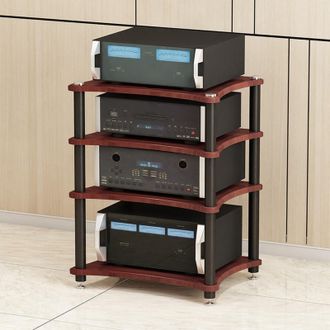 Generic HiFi Rack aus Holz & Stahl HiFi Regal Stereo-Audio-Medienschrank mit 1/2/3/4 Ebenen, Offener CD-Player-Ständer AV-Medienständer, für Plattenspieler(Re
