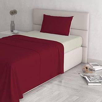 Italian Bed Linen Natürliche Farbe Natural Colour Bettwäsche Set, Baumwolle, Bordeaux/Creme, Kleine doppelte
