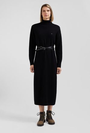 Eden Park Robe Col Roul&eacute; En Laine Et Coton Noire Coupe Relaxed