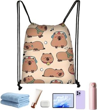 Generico Capybara Backpack - Polyester, 16,14 x 13,78 in Drawstring Bookbag Lightweight | Durable And Stylish Gym Bag, Travel Backpack For School, Gym, Hiking,