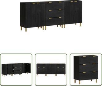 vidaXL Sideboard - 3-tlg. Sideboards Schwarz Holzwerkstoff