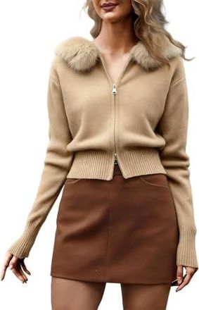 Generic 2026 Vestes &agrave; capuche pour femme avec fermeture &eacute;clair et fausse bordure, manteau tricot&eacute; &agrave; manches longues, v&ecirc;tement dext&eacute;rieur doux et confortable p