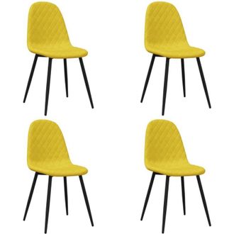 vidaXL Vidaxl - Lot de 4 chaises &agrave; manger en velours jaune moutarde - Pieds en m&eacute;tal enduit - Dimensions 45x53,5x83cm - Hauteur dassise 48cm