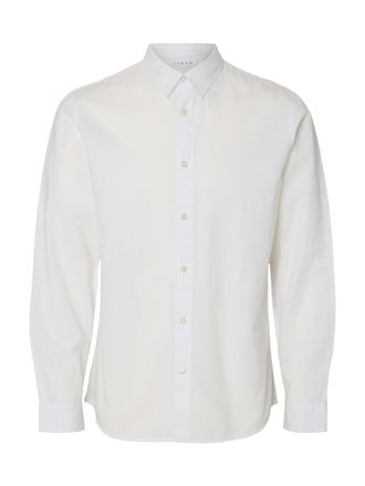 Selected Langarmhemd SELECTED SLHSLIMSUN LS SHIRT CLASSIC D, Herren, Gr. M, N-Gr, hellwei&szlig;, Web, Obermaterial: 71% Baumwolle, 29% Leinen, unifarben, slim fit n