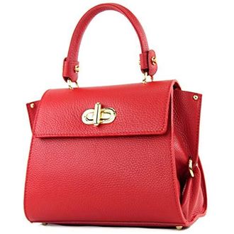 modamoda.de T182 - Fourre-tout italien pour femme, petit cuir, Couleur:rouge