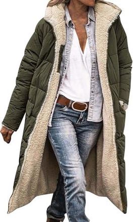Generic Cocila Manteau Dhiver Chaud &agrave; La Pour Dames Doudoune Capuche Manches Longues Double Long Fourrure (Gn1 M) Veste Femmes Jean Veste En Jean Noir Femmes 