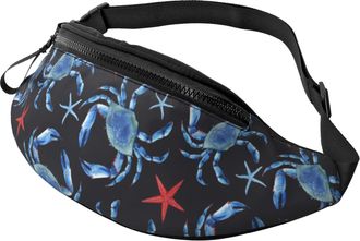 Generic H&uuml;fttaschen Mit Rei&szlig;verschluss Bauchtasche Blaue Krabben Seesterne Atmungsaktiv G&uuml;rteltasche F&uuml;r Outdoor Reisen Fitness 14X35Cm