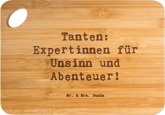 Mr. & Mrs. Panda k&uuml;chenbrettchen Spruch Tante Abenteuer - Geschenk, Neffe, energisch, einzigartige Designs, Holzbrettchen, Holzbrett, K&uuml;chenbrett, Familienbande, Spiel