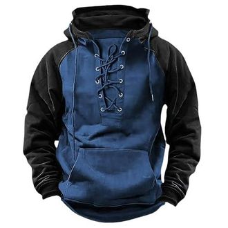Generic Sweat à capuche zippé à manches longues pour homme avec lacets et cordon de serrage - Coupe ample - Style décontracté - Patchwork - Couleur patchwork 